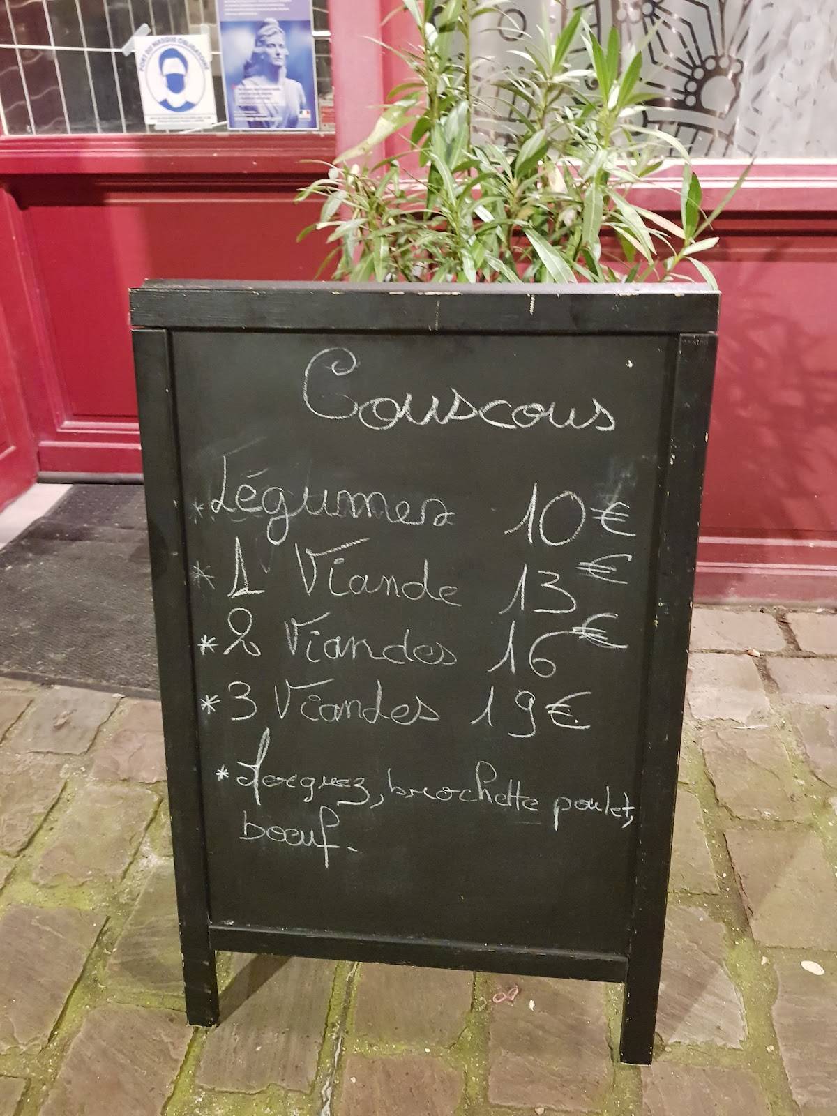 Menu au Le bar à couscous, Sedan