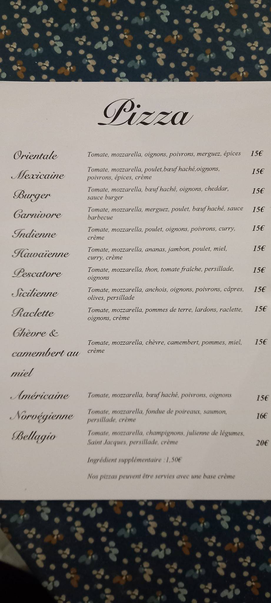 Menu au Le bellagio restaurant, Saint-Nazaire