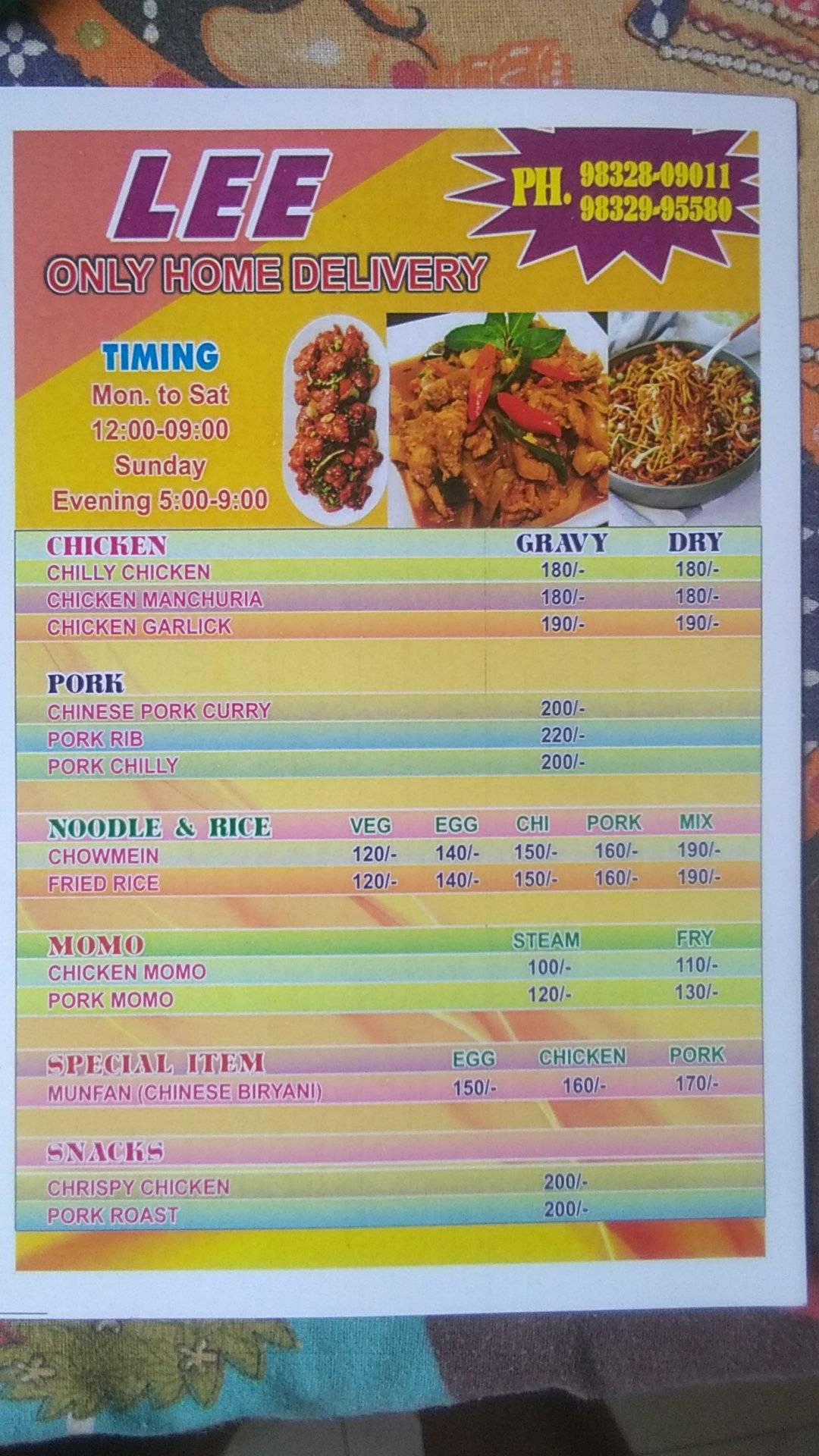 Menu at Lee Chinese Fast food, Siliguri