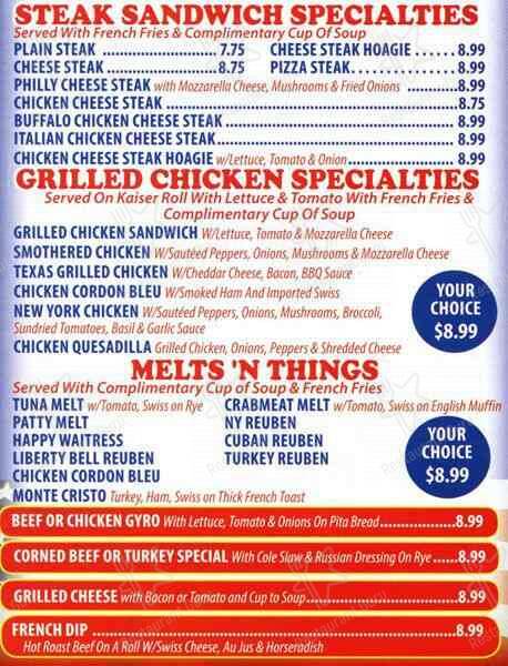 Menu at Liberty Bell Diner restaurant, Philadelphia, 8445 Frankford Ave