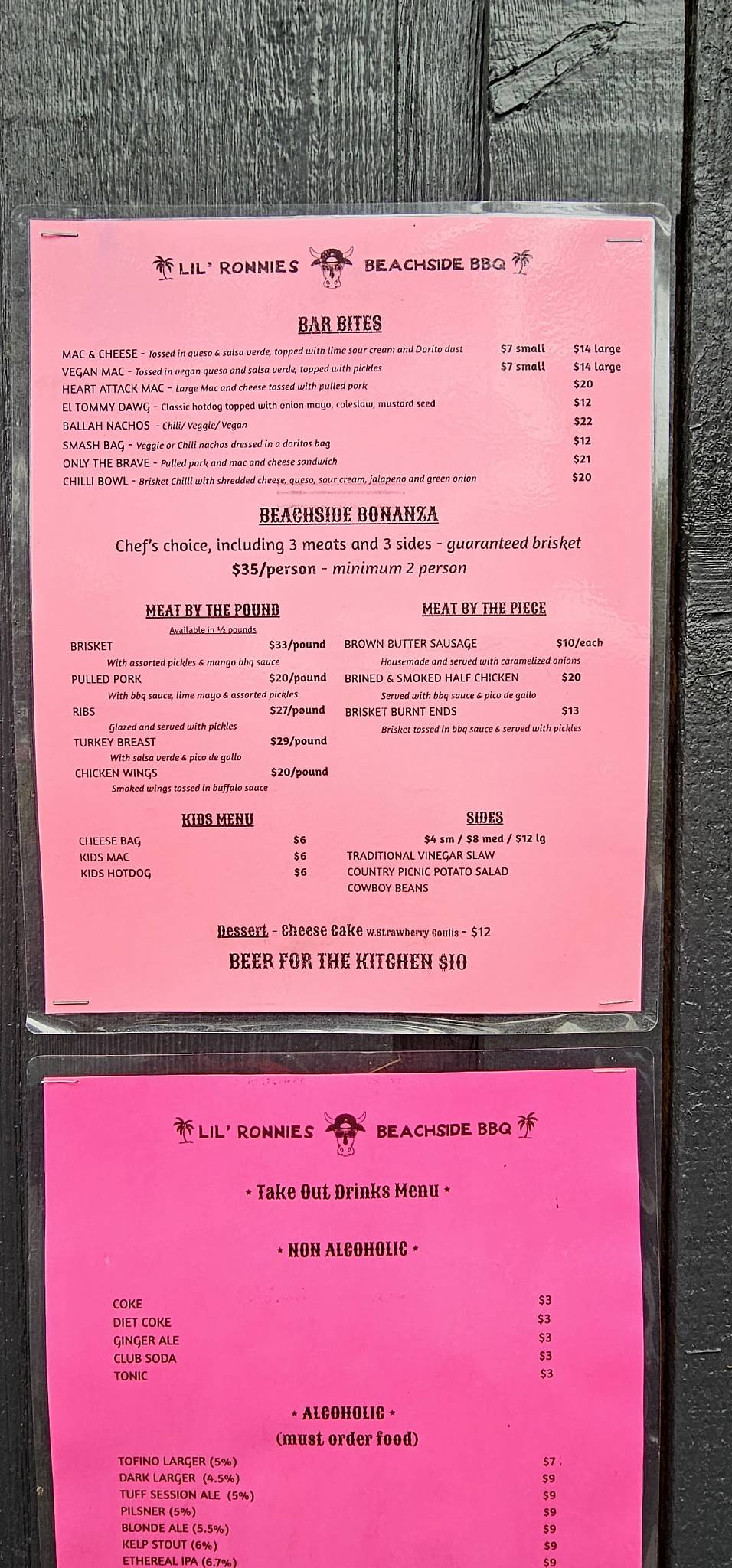Menu at Lil' Ronnie's Beachside BBQ, Tofino, BC-4