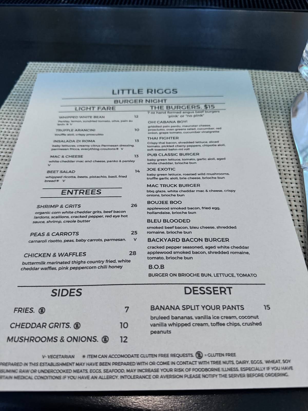 Menu at Little Riggs restaurant, Branford
