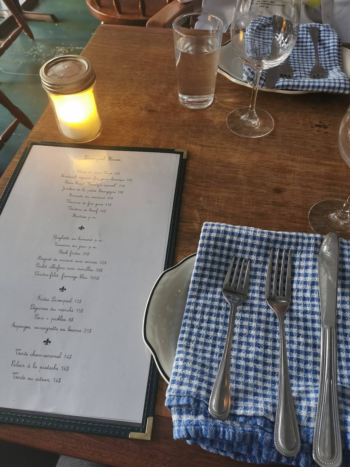 Menu au Liverpool House restaurant, Montréal