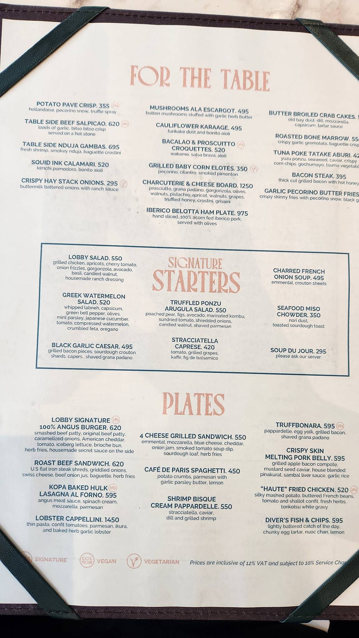 Menu at Lobby 385 steakhouse, San Juan