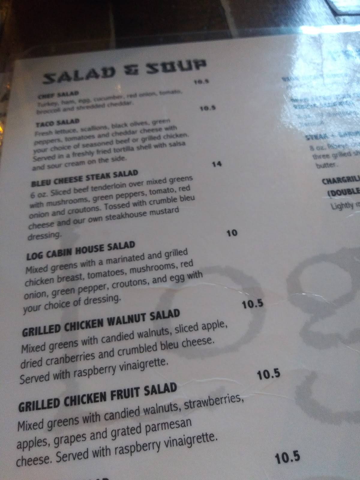 Menu at Log Cabin Inn restaurant, Howards Grove