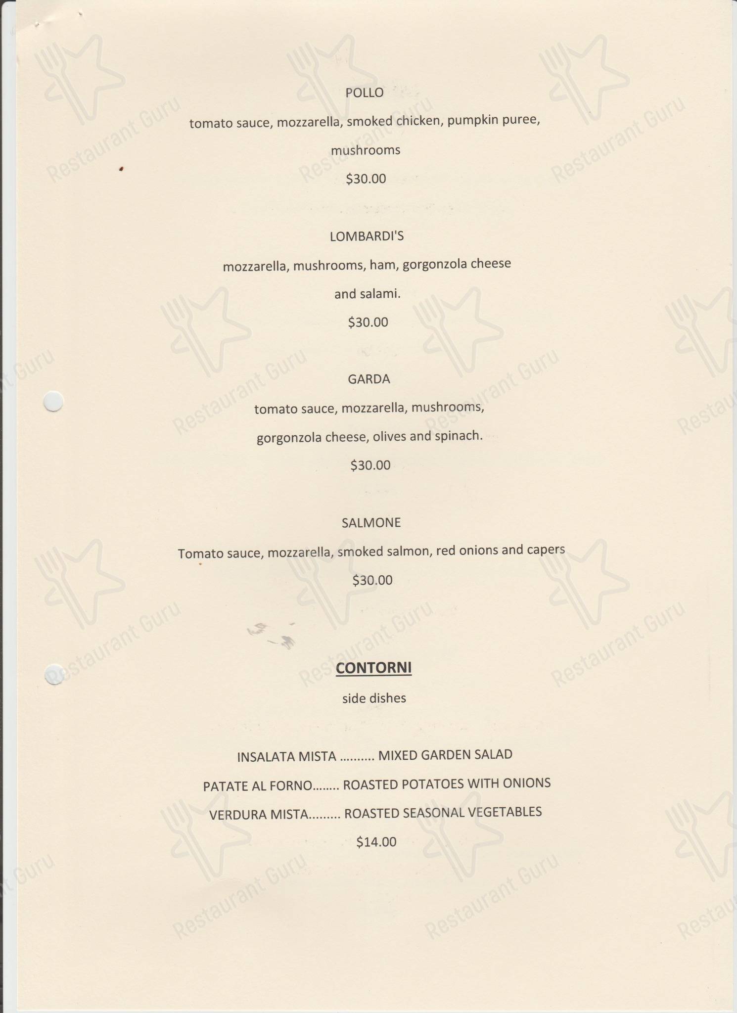 Menu at Lombardi’s Ristorante, Nelson
