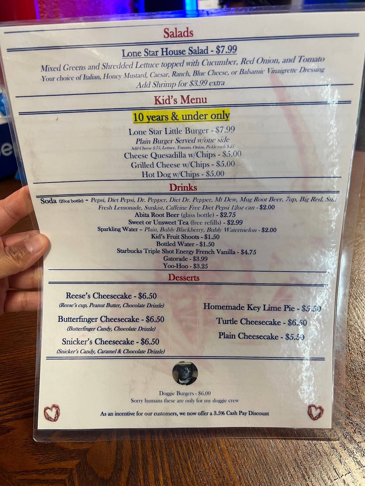 Menu at Lone Star Boil House & Sports Bar, Panama City