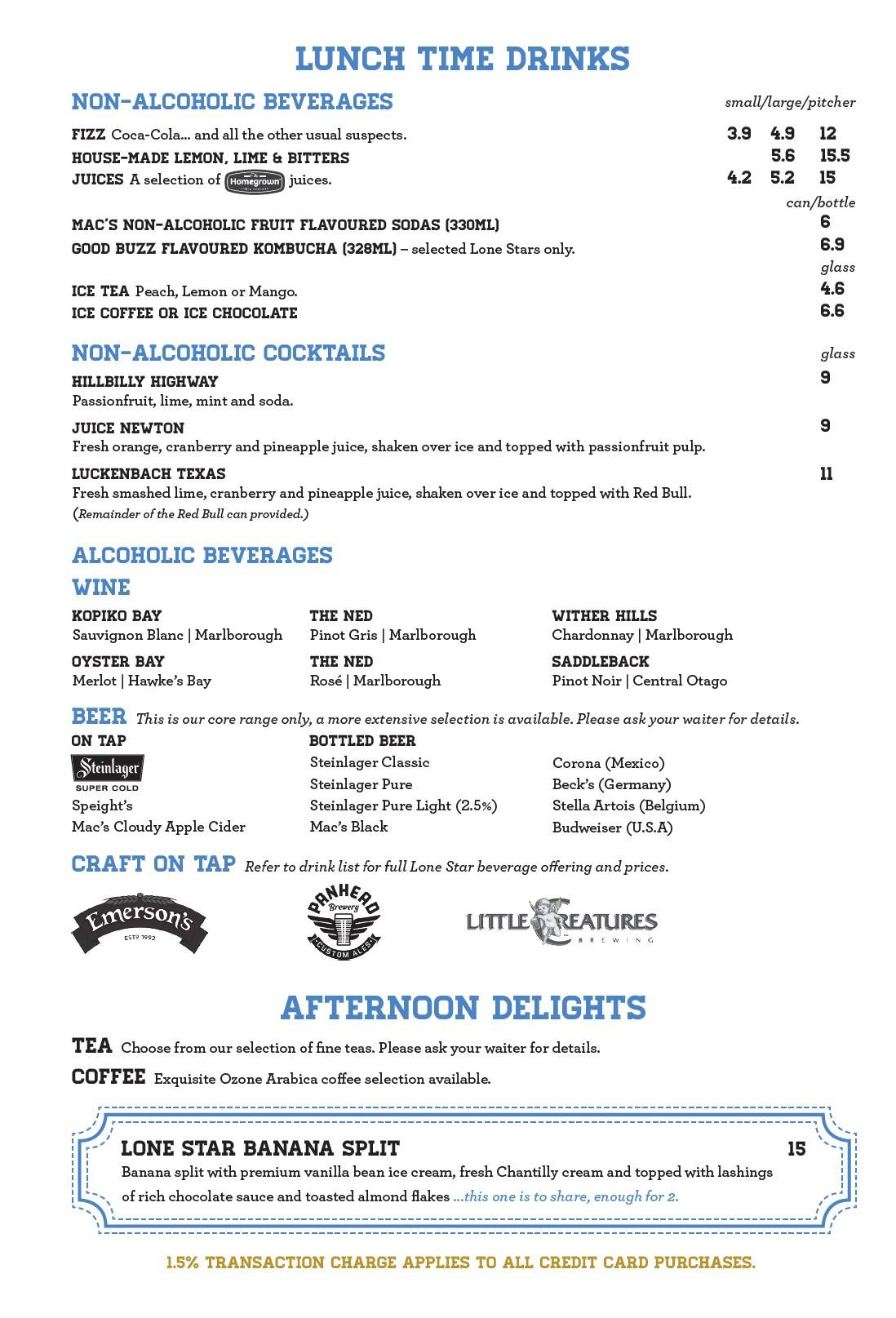 Menu at Lone Star Cafe & Bar, Pukekohe, 8 Massey Ave