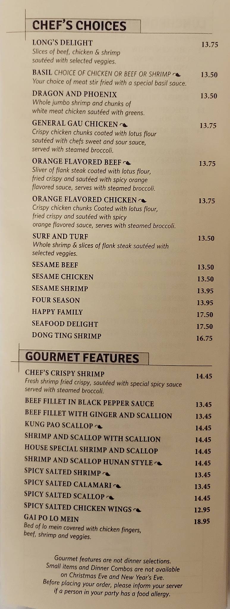 Menu at Long's Kitchen restaurant, Tewksbury