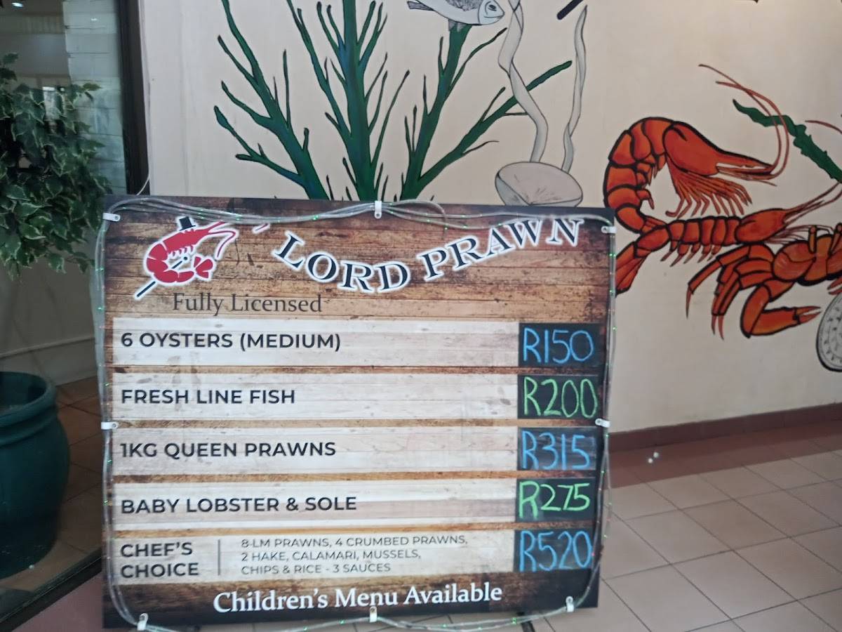 Menu at Lord Prawn Fish & Grill restaurant, Durban