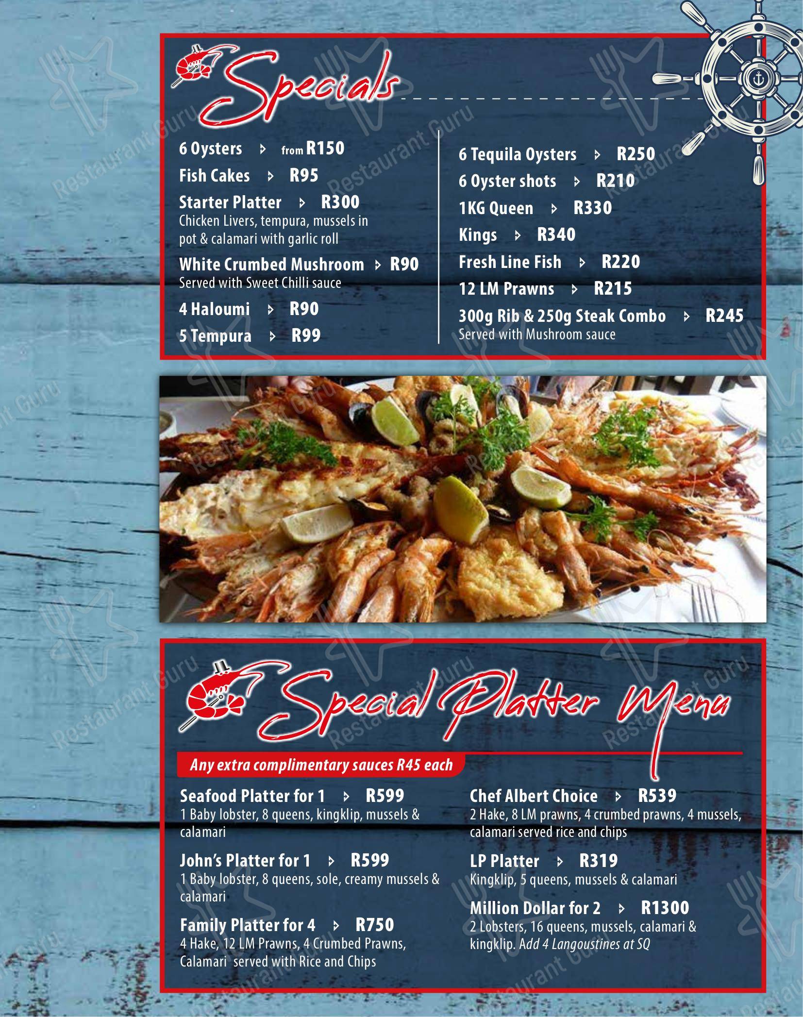 Menu at Lord Prawn Fish & Grill restaurant, Durban