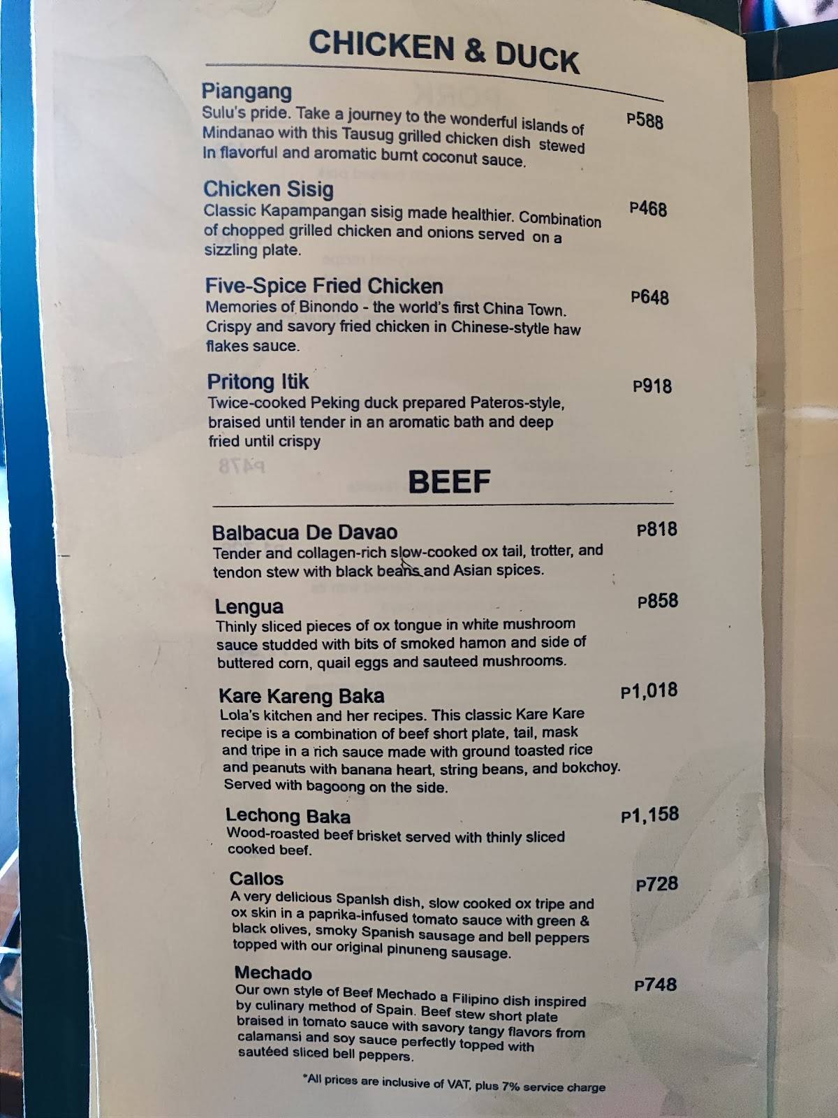 Menu at Lore by Chef Tatung restaurant, Taguig