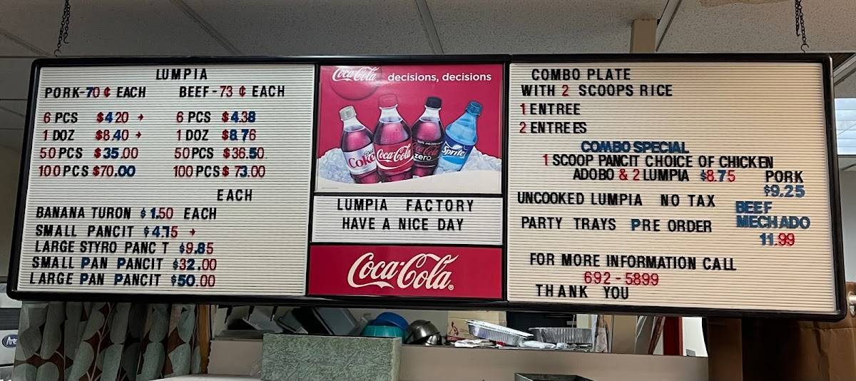Menu at Lumpia Factory restaurant, Bremerton, 417 Park Ave