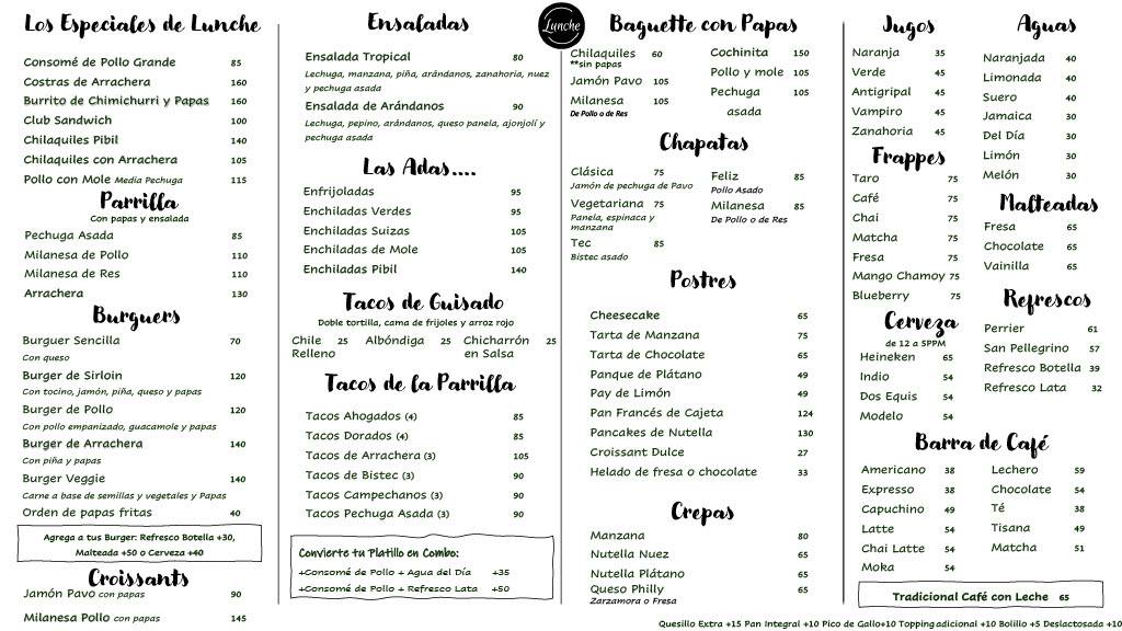 Carta de Lunche Chapultepec Restaurante: Breakfast, Lunch and Diner ...