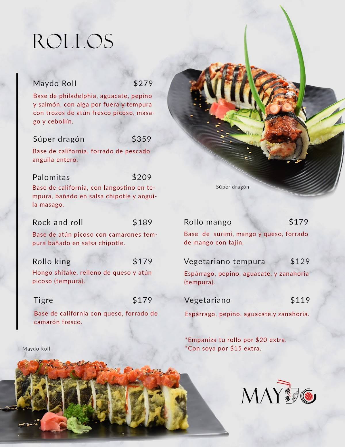 Menu at MAYDO restaurant, Mexicali