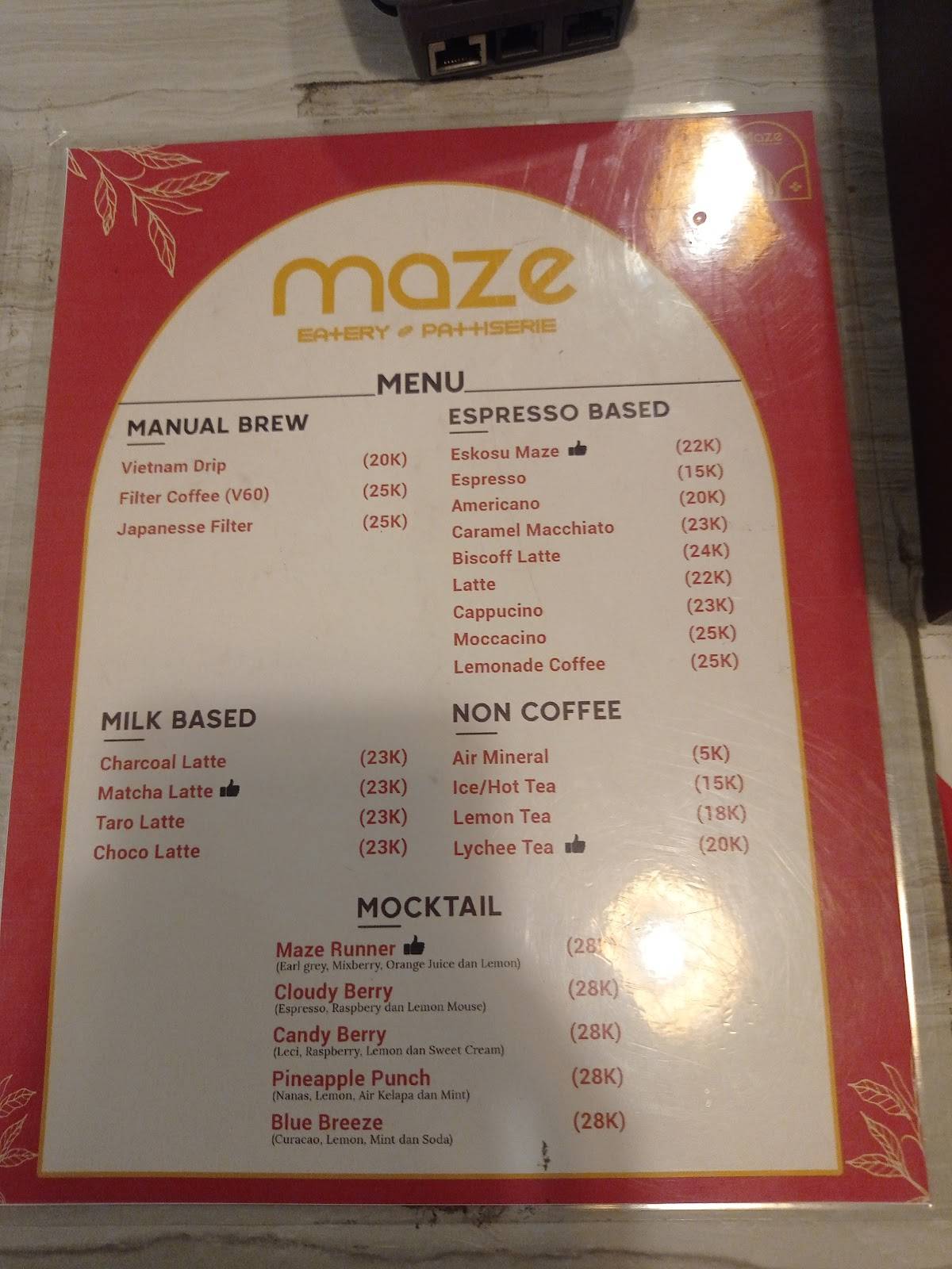 Menu at MAZE CAFE, Bandung