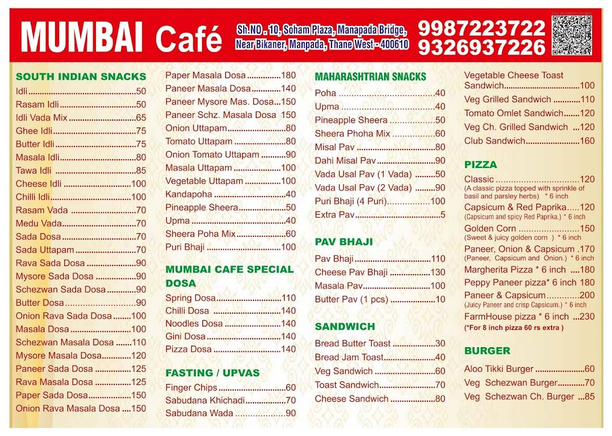 Menu at MUMBAI CAFE, Pure Veg, Thane