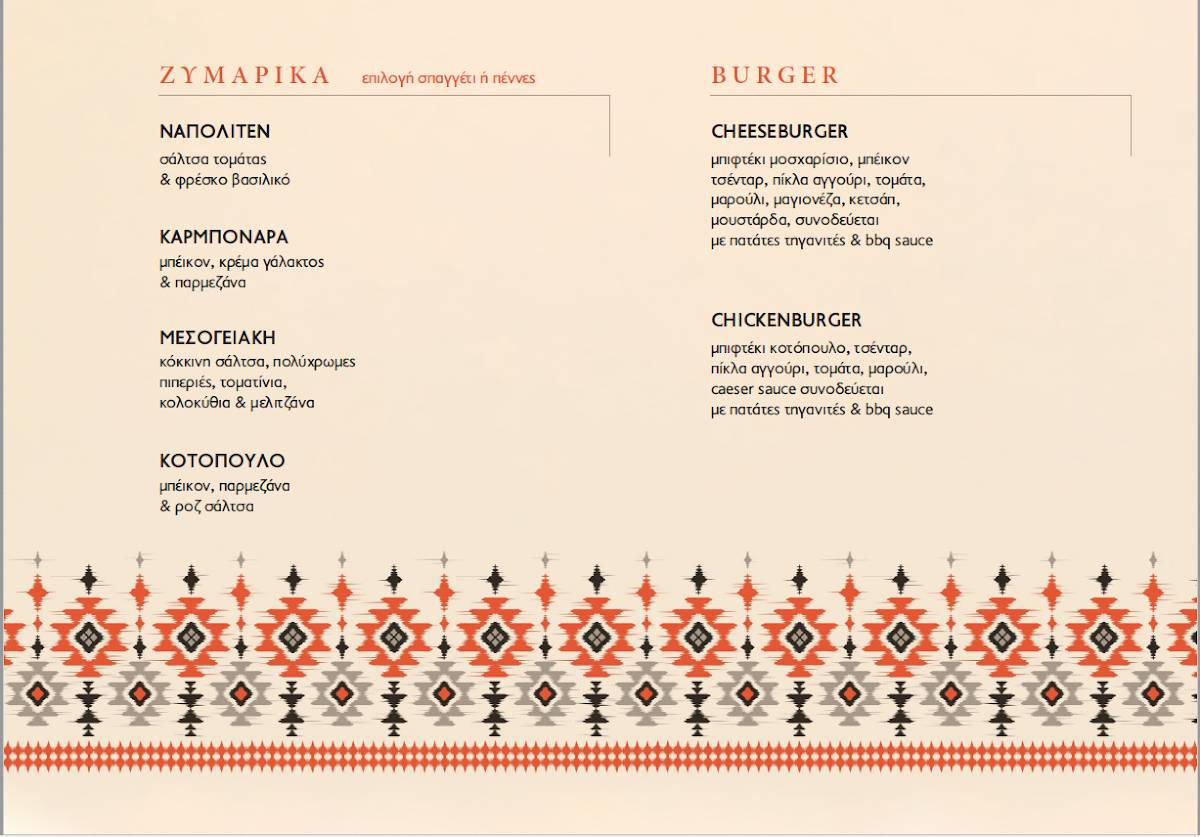 Menu at MaMer, Katakolo