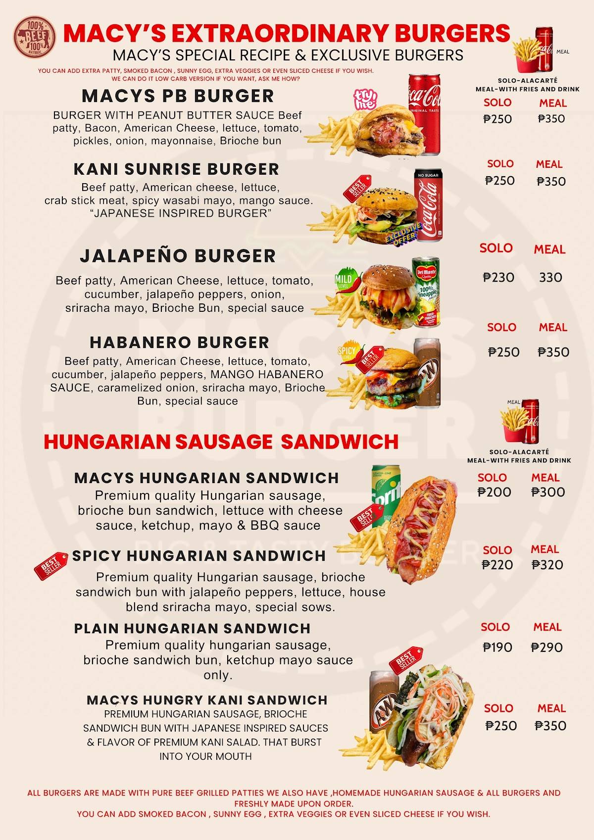 Menu at Macy's Burger-Marikina restaurant, Marikina