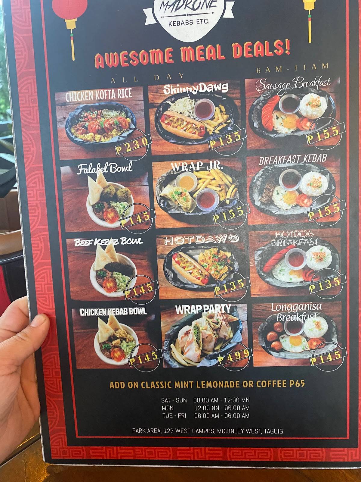 Menu at Madrone restaurant, Manila