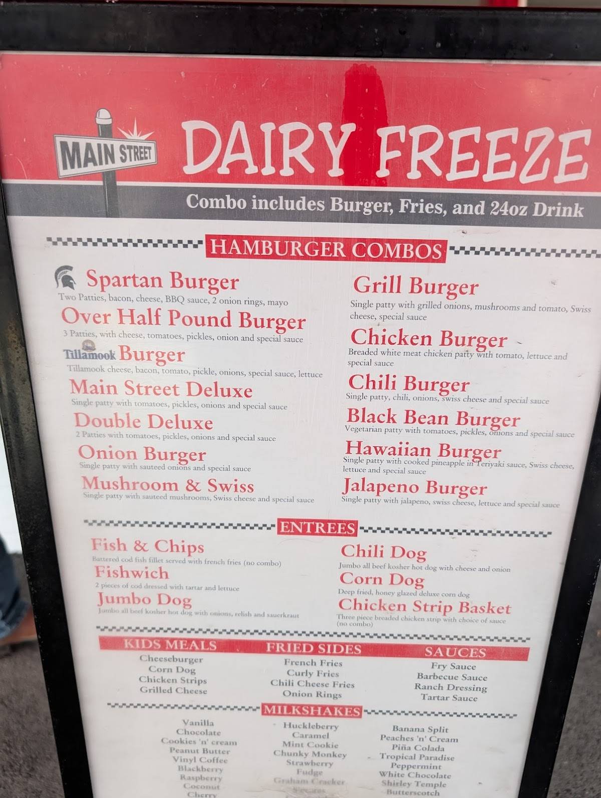 Menu at Main St Dairy Freeze restaurant, Sumner