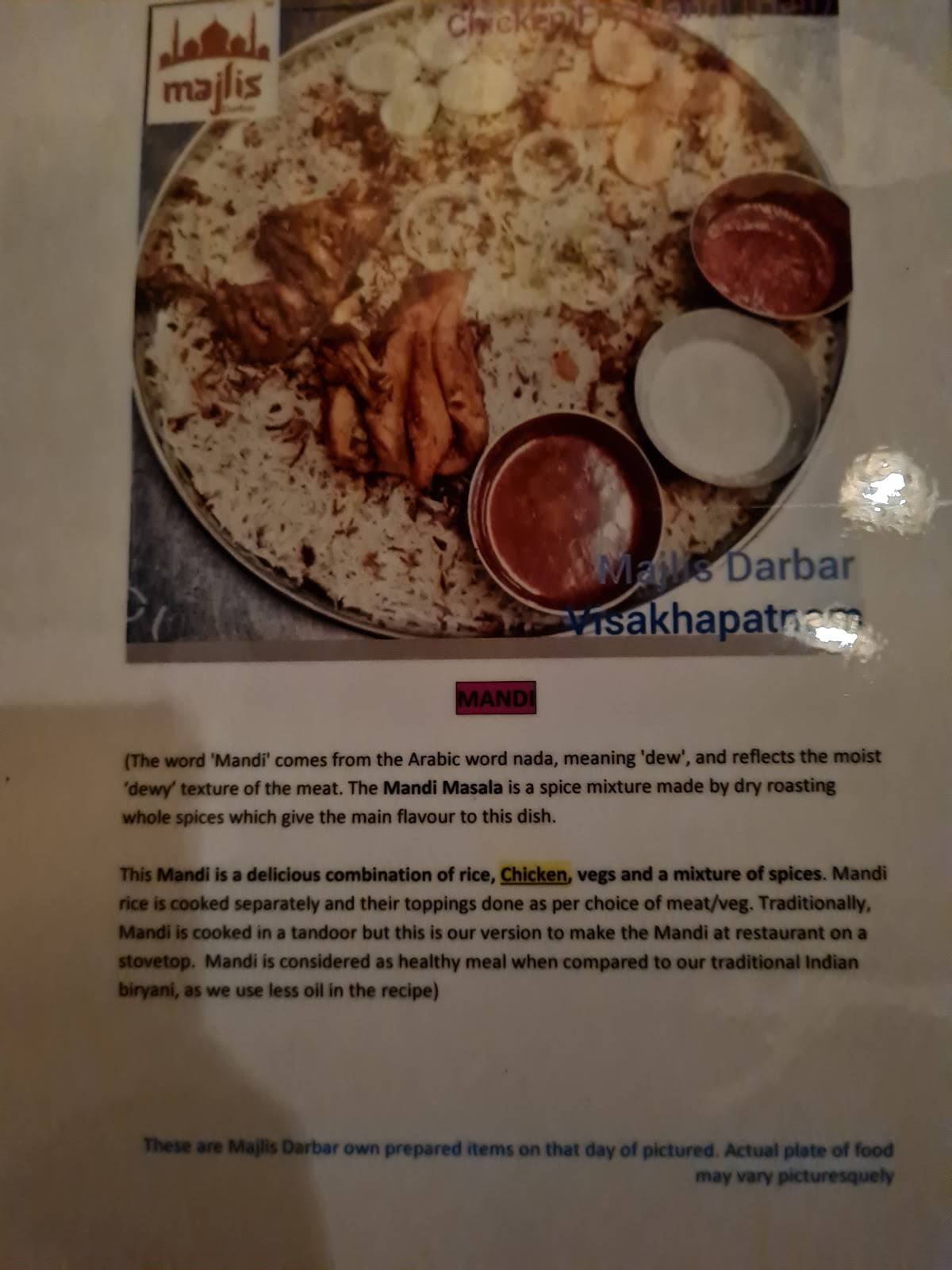 Menu at Majlis Darbar Arabian Cuisine Visakhapatnam, Visakhapatnam