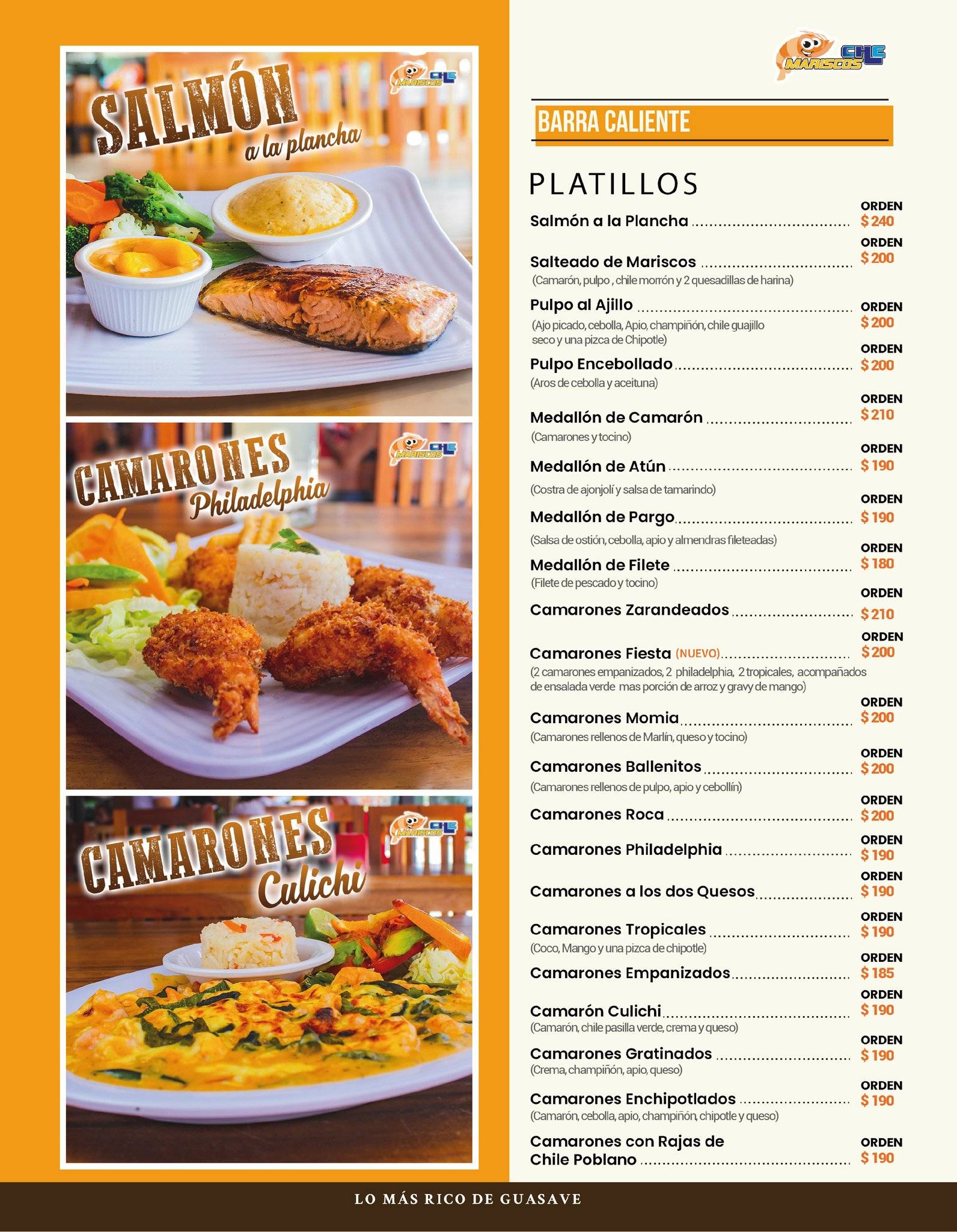 Carta del restaurante Mariscos Che, Guasave