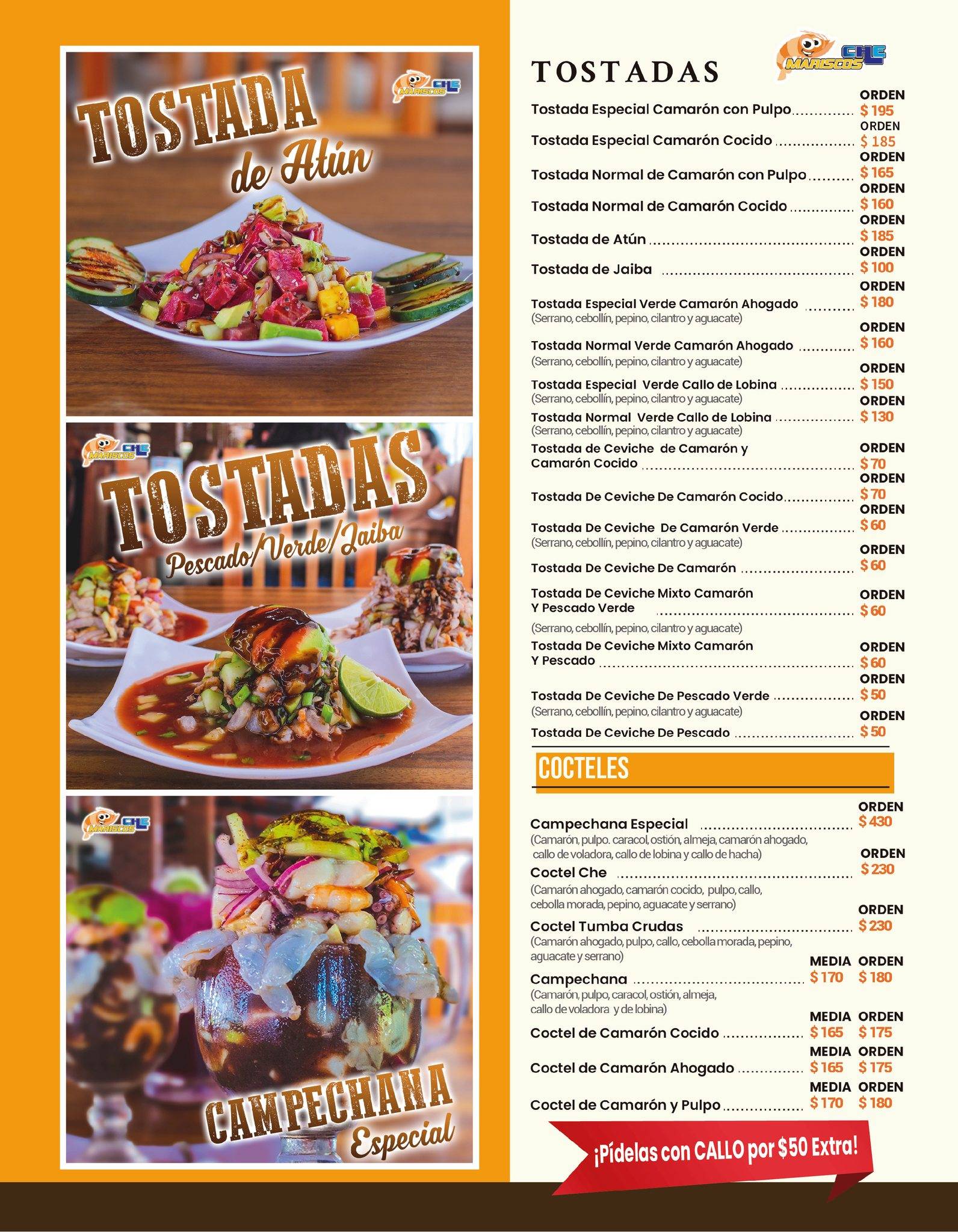 Carta del restaurante Mariscos Che, Guasave