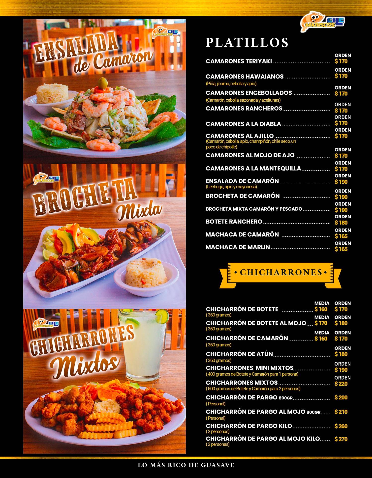 Carta del restaurante Mariscos Che, Guasave