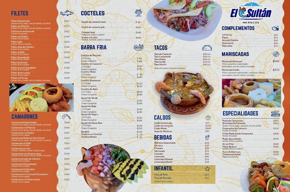 Carta del restaurante Mariscos “El Sultan”, Guadalupe
