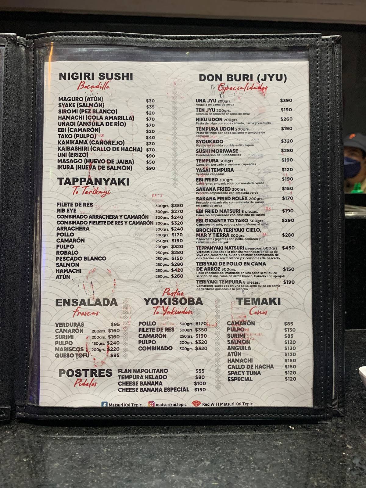 Carta de Matsuri Koi Restaurant, Tepic