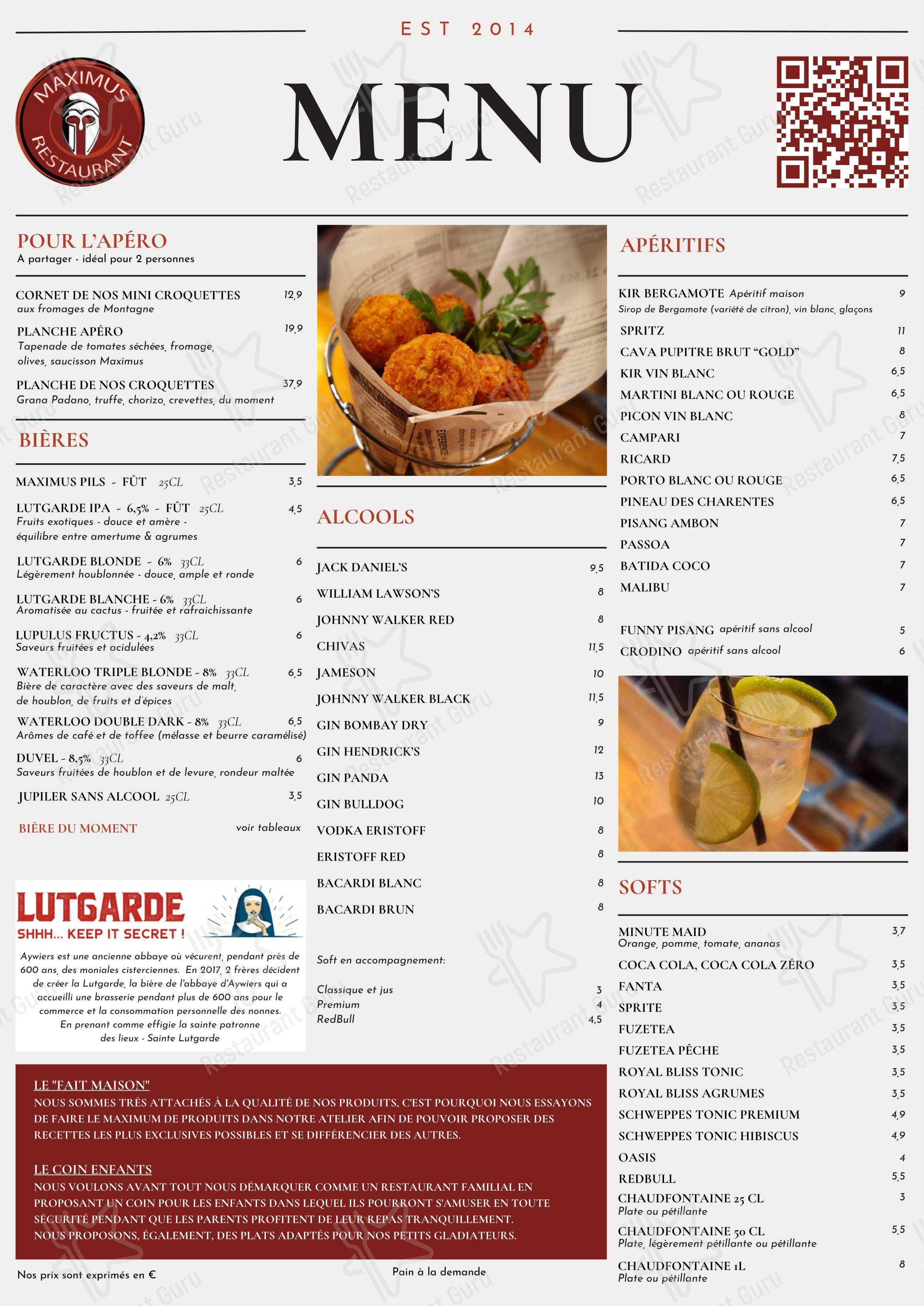Menu au Restaurant Maximus Mons, Mons, Chau. de Binche 34