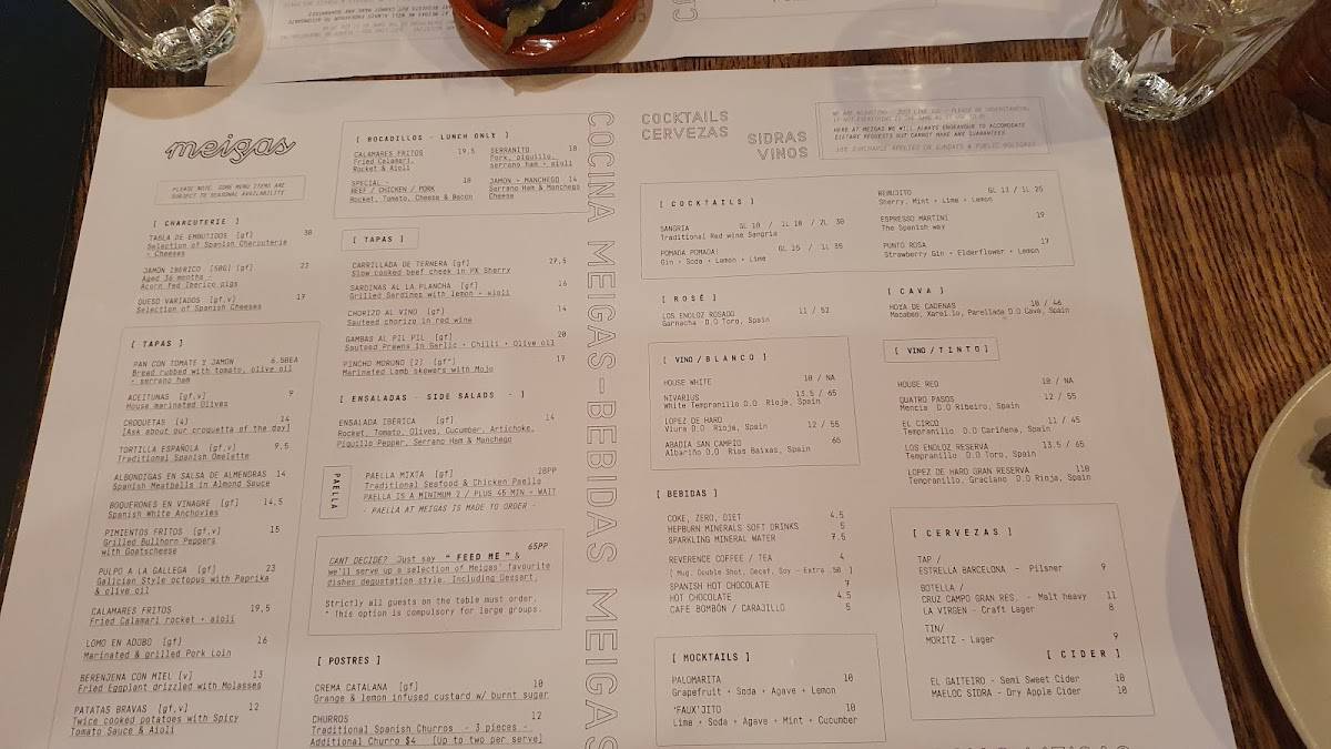 Menu at Meigas restaurant, Ballarat Central