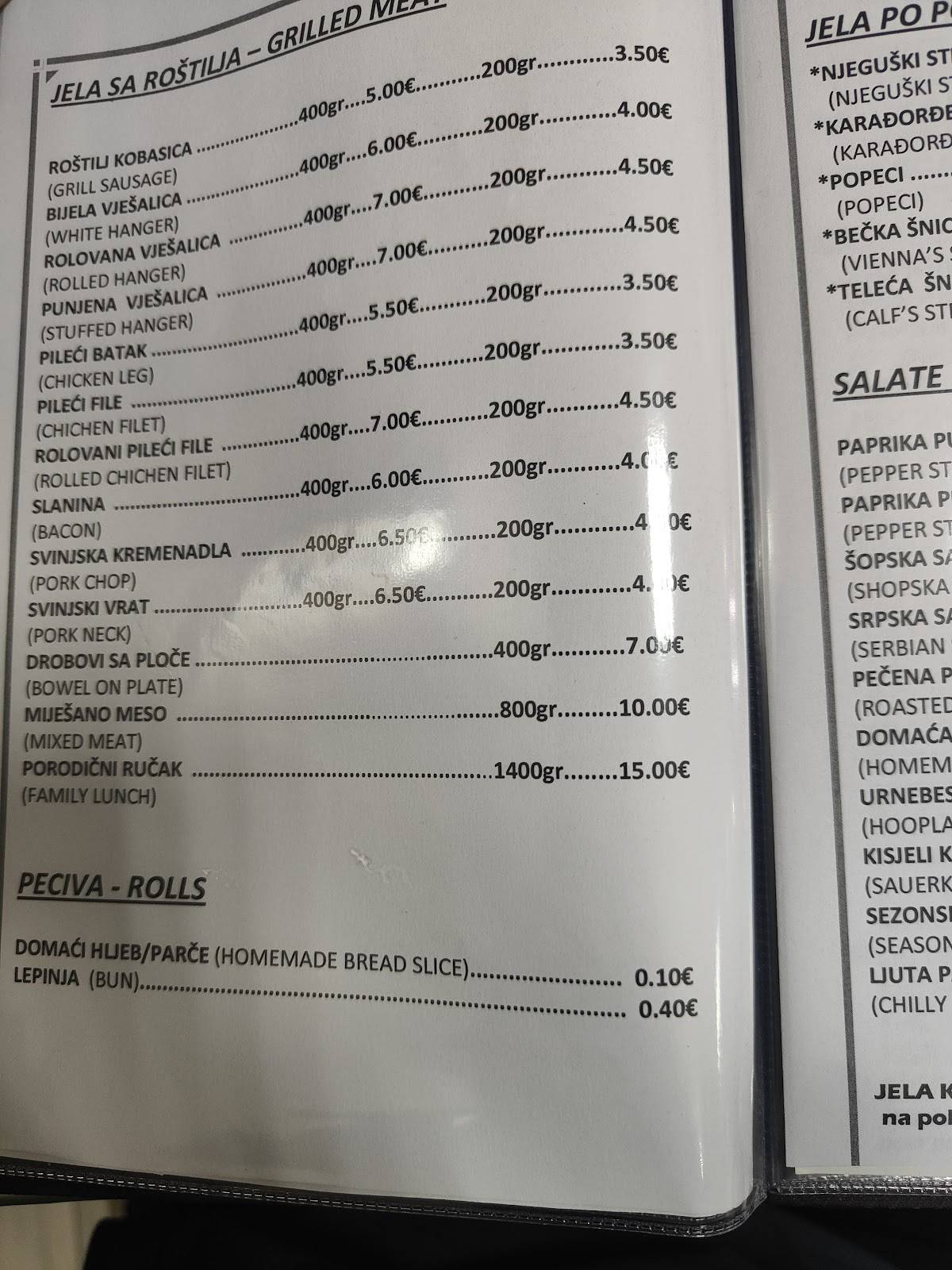 Menu at Restaurant Merak, Niksic
