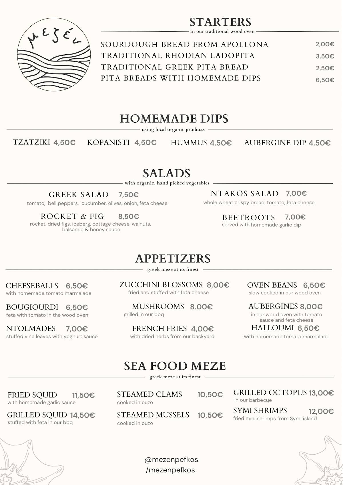 Menu at Mezen, Pefki
