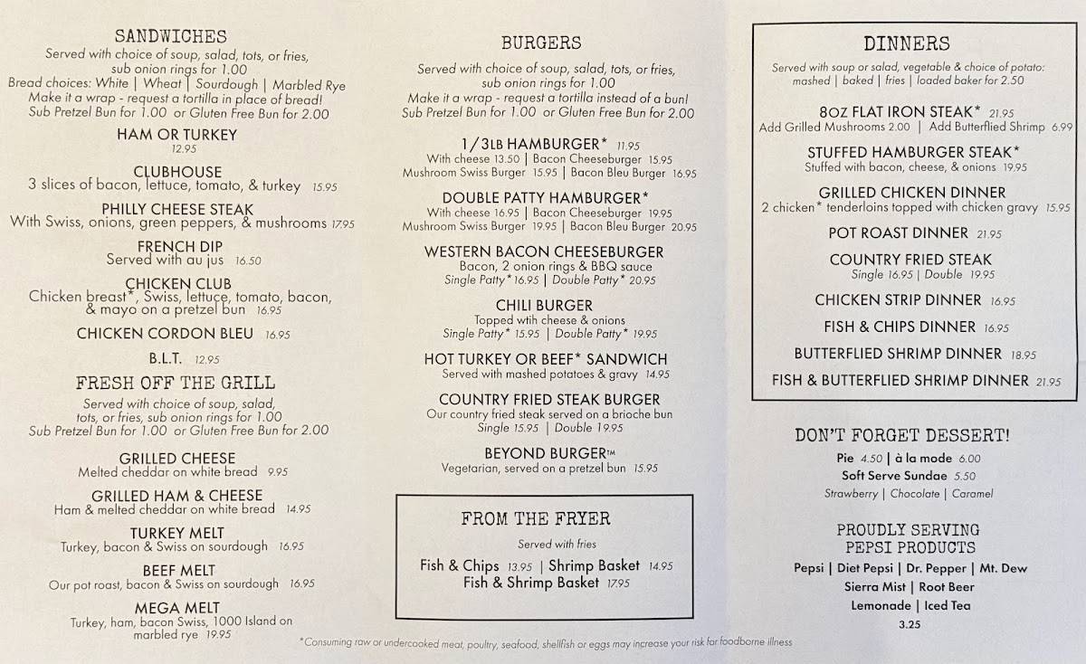Menu at Mill City Grill restaurant, Mill City