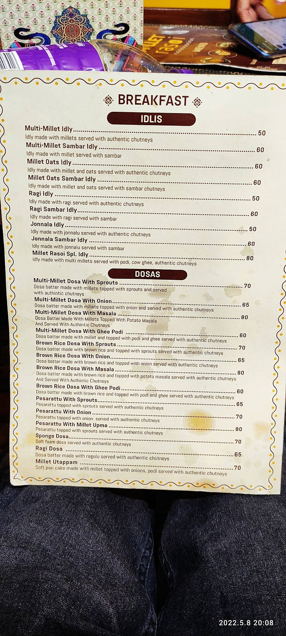 Menu at Millet Rasoi, Visakhapatnam