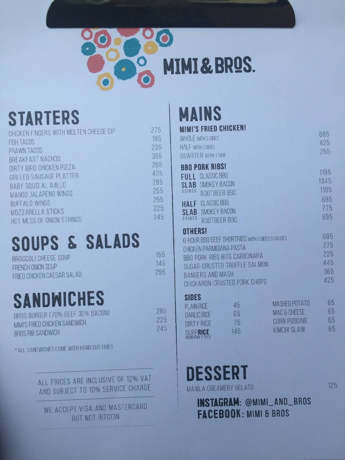 Menu at Mimi & Bros restaurant, Taguig