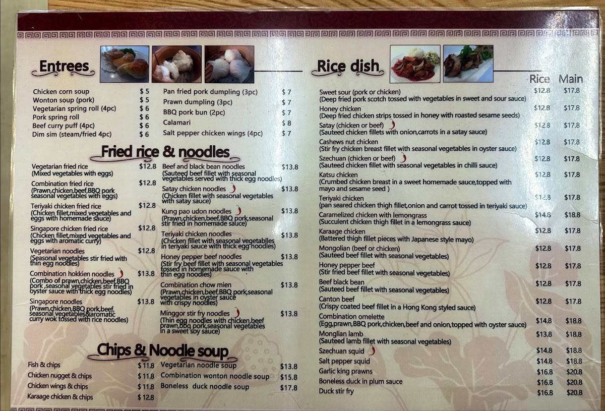 Menu at Minggor Take-Away restaurant, Moonah