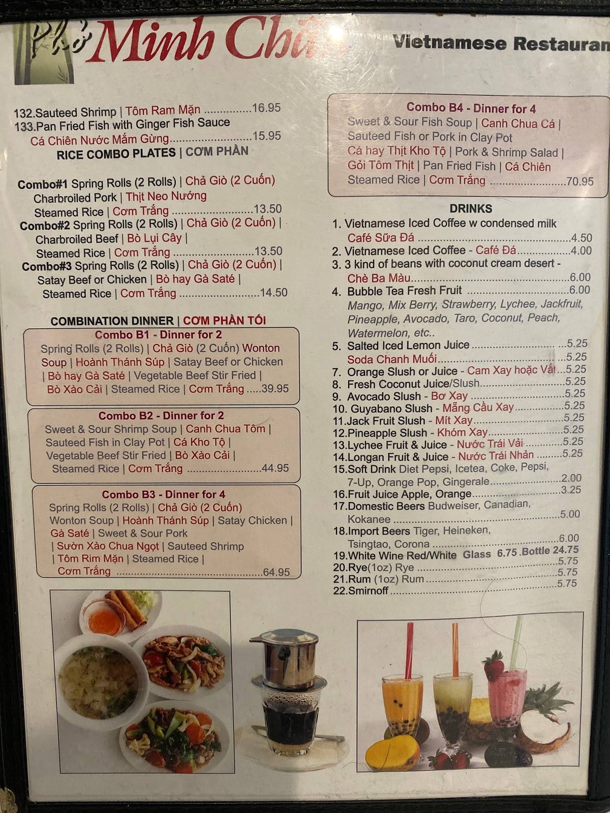 Menu at Minh Chau Restaurant, Calgary