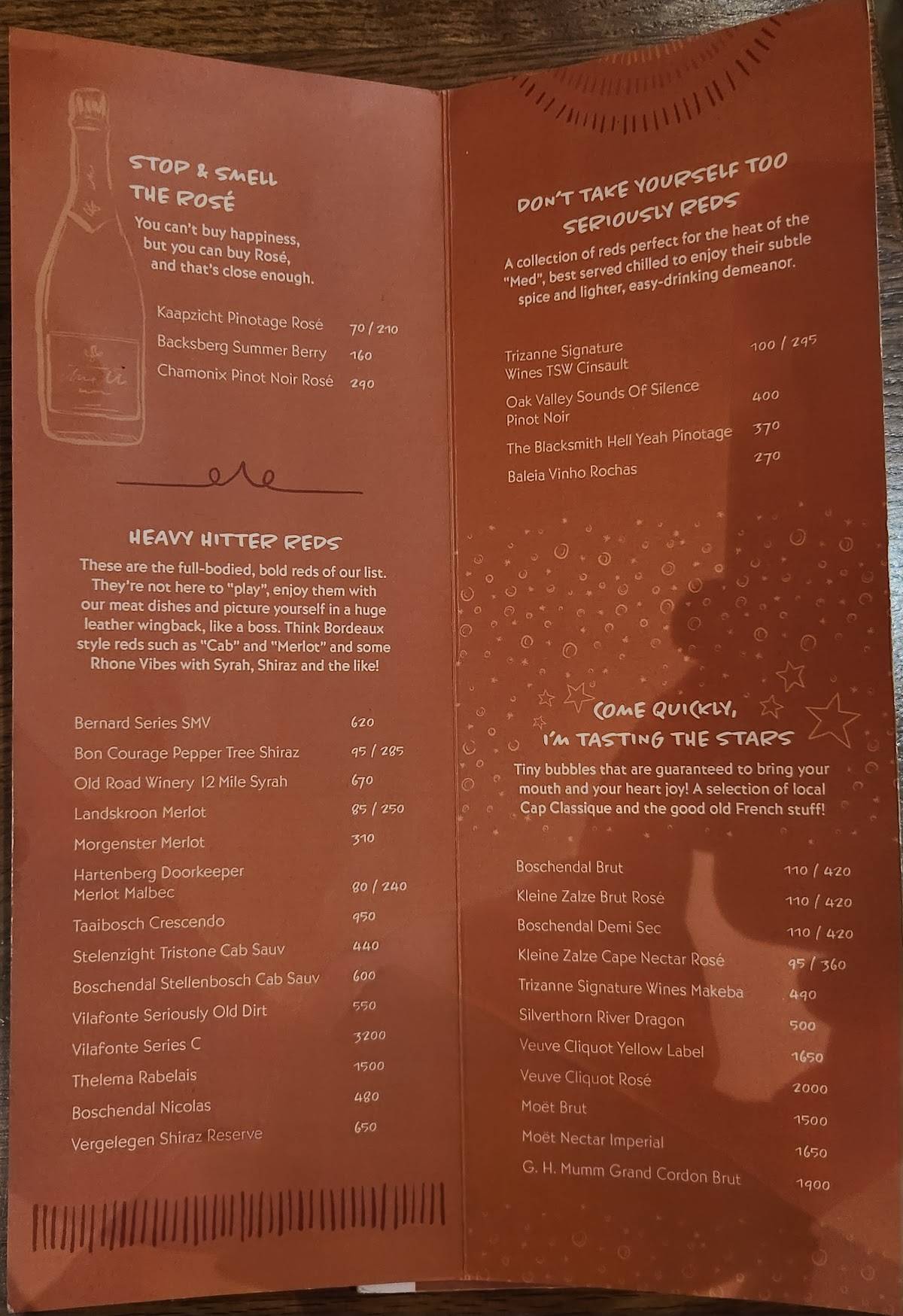Menu at Mitera uMhlanga restaurant, Umhlanga
