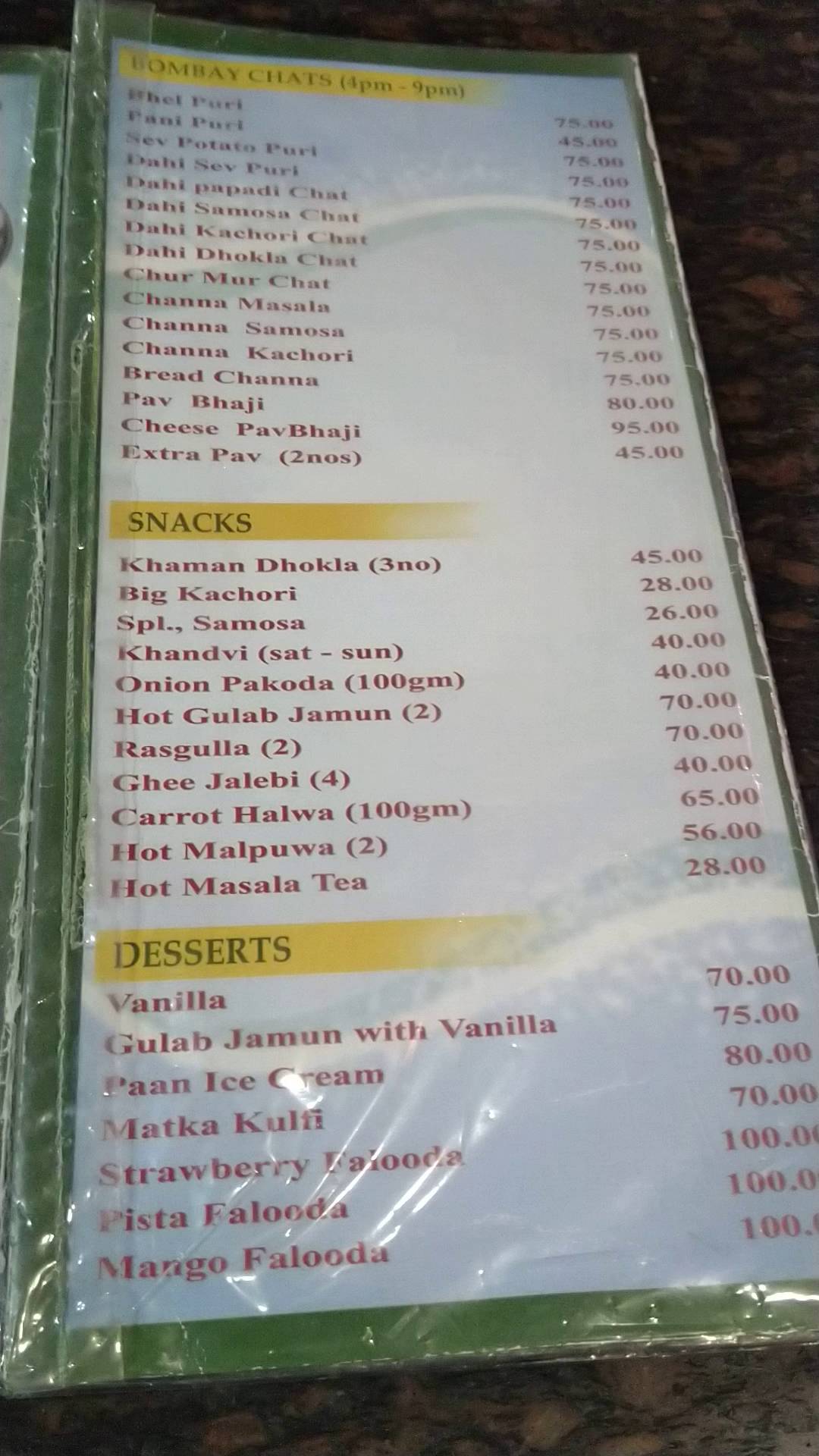 Menu at Mithai Mandir, Chennai, Shop No