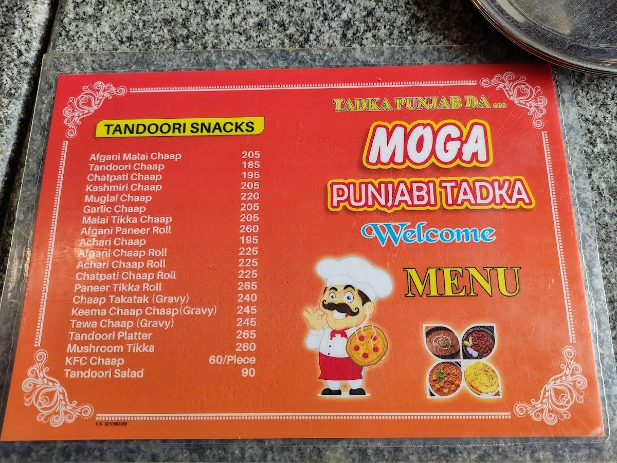 Menu at Moga Punjabi Tadka, Gajraula, National Highway 24