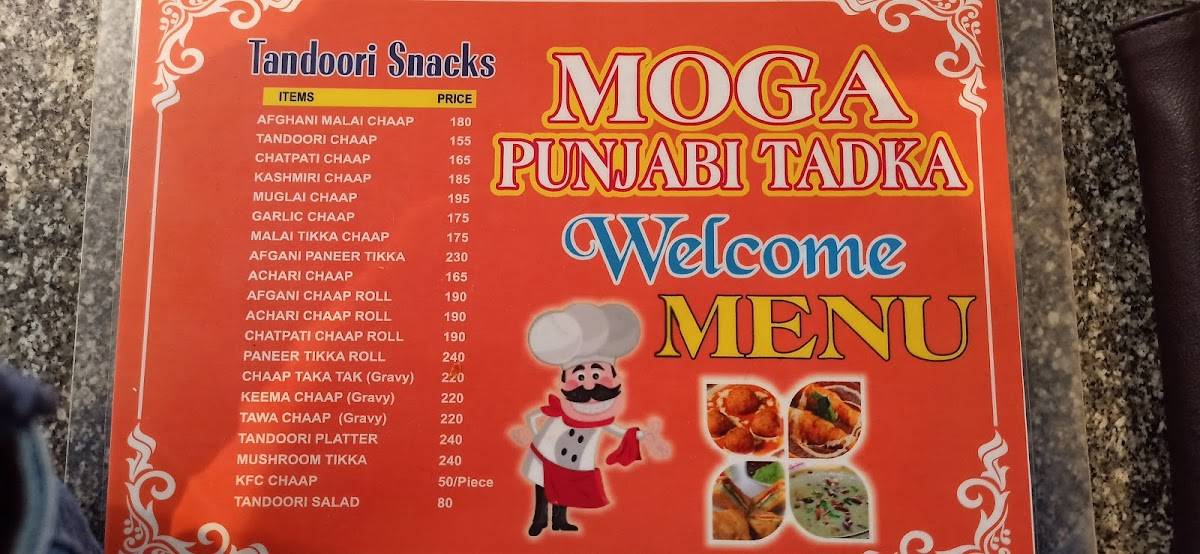 Menu at Moga Punjabi Tadka, Gajraula, National Highway 24
