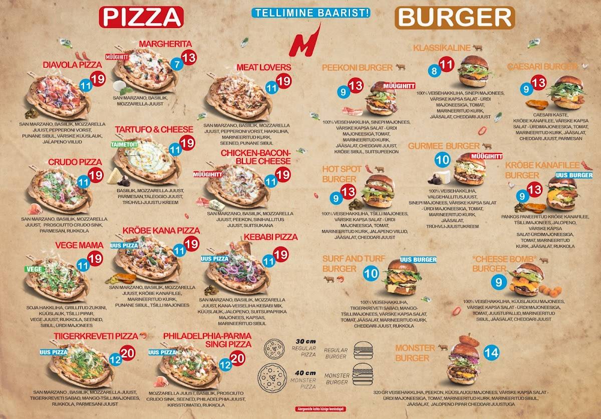 Speisekarte von Monster Pizza, Tallinn, Sanatooriumi 8