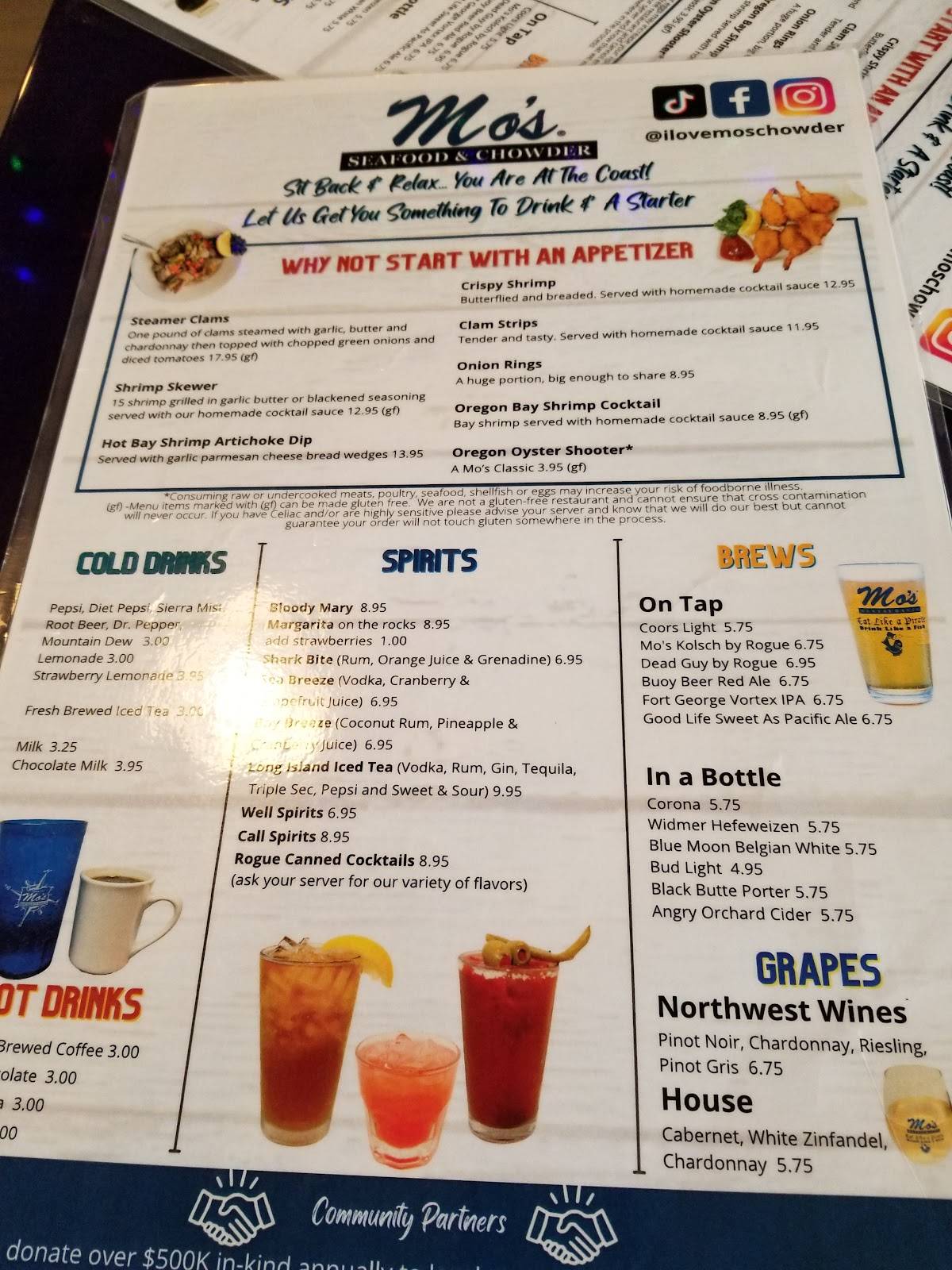 Menu at Mo's Seafood & Chowder - Florence restaurant, Florence