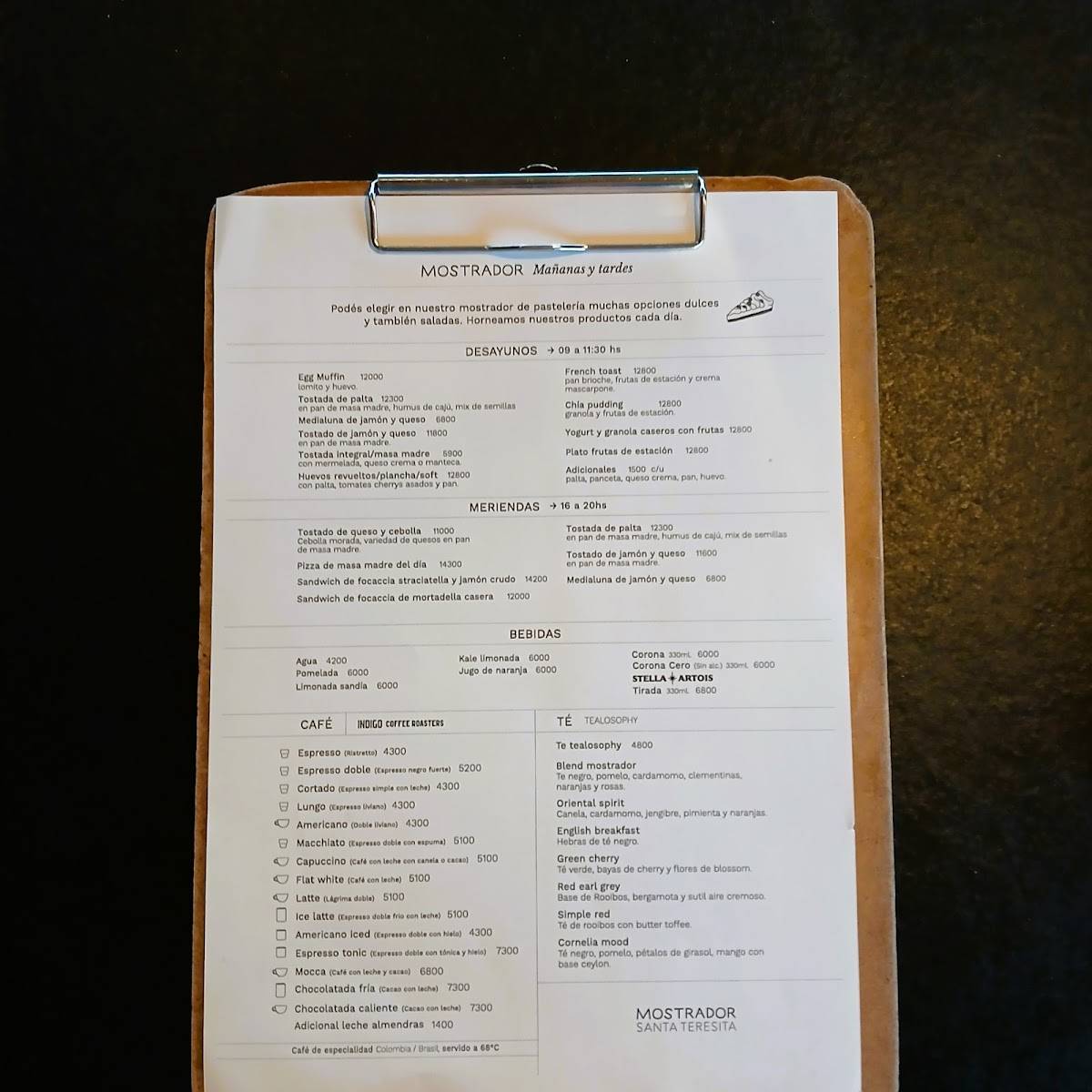 Carta del restaurante Mostrador Santa Teresita Olivos, Olivos