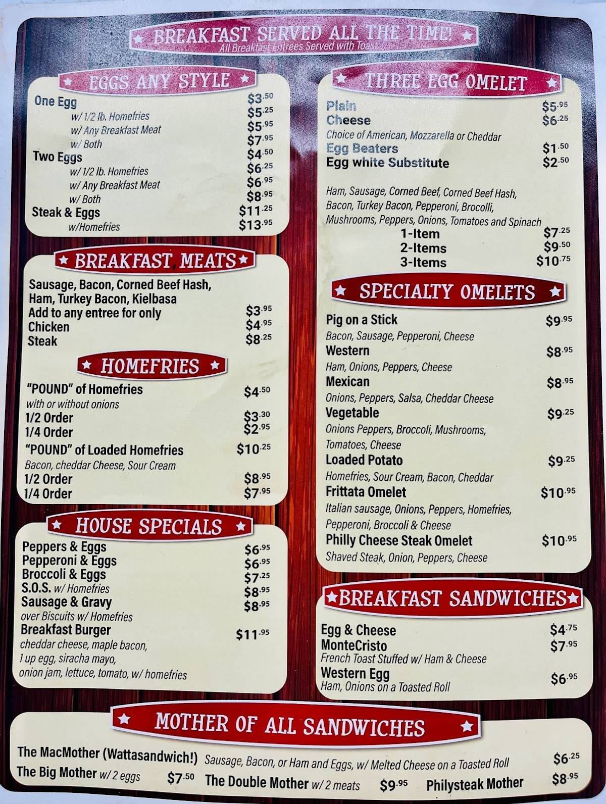 Menu at Mother's Cupboard restaurant, Syracuse