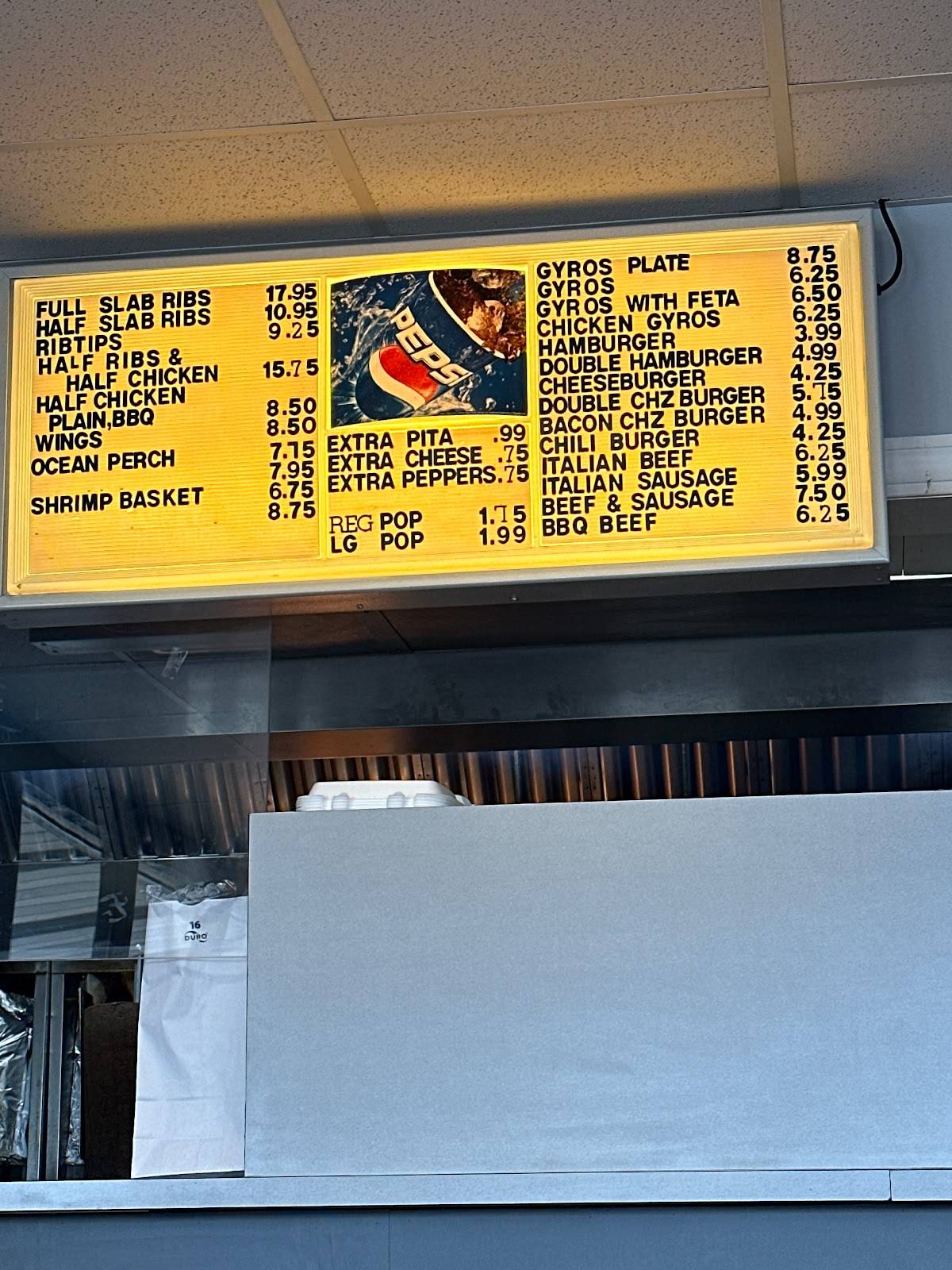 Menu at Mr Goody's restaurant, Griffith