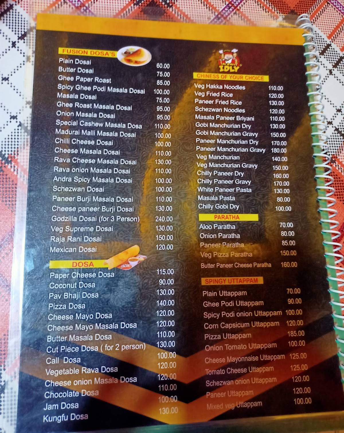Menu at Mr & Mrs Idly, Balurghat